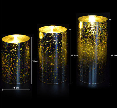 Moving Wick Silvery Mercury Glass Led Pillar Candles