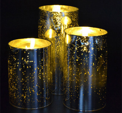 Moving Wick Silvery Mercury Glass Led Pillar Candles