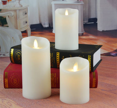 Set Of 3 Mini Flameless Moving Wick Battery Operated Artificial Led Candle With Timer