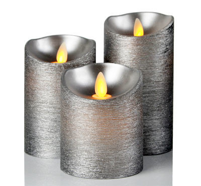 Battery Operated Silver Color Moving Wick Flameless Led Pillar Candles