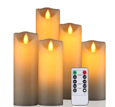 Set Of 5 Moving Wick Flameless Led Candles With Timer For Church Wedding Hotel