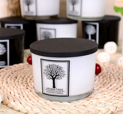 Tree Shape Simple Pattern Soy Wax Glass Jar Candles With Stainless Steel Cover
