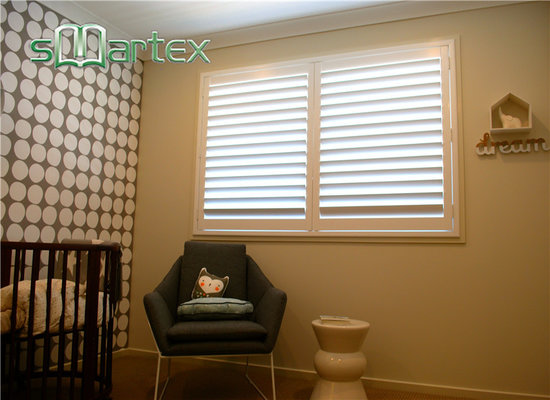 Customized Extruded PVC Plantation Shutters White Color Waterproof Faux Wood