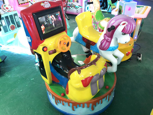 Fiberglass Two Person Coin Operated Kiddie Rides With Screen Horse Ride