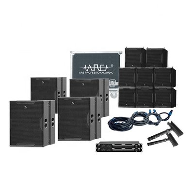ARE Audio Line Array Speaker PA System with Eight Single 10" Full Range and Four 18" Bandpass Subwoofers