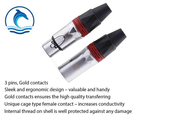 Metal Plug Male Audio And Video Connectors XLR Type With Custom Length