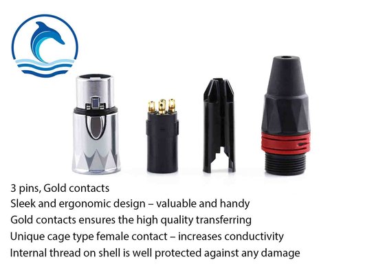 XLR Type Female Audio Cable Connectors Metal Plug CL-3FX With PVC Jacket