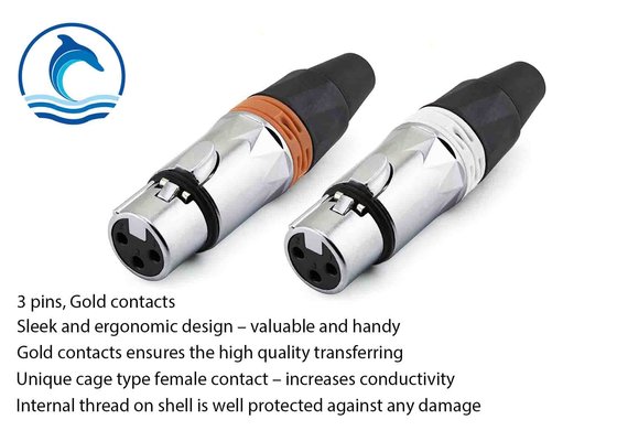 XLR Type Female Audio Cable Connectors Metal Plug CL-3FX With PVC Jacket