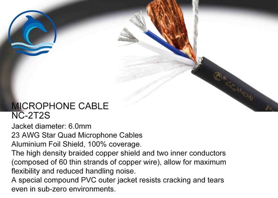 Copper Material Braided Shielded Audio Cable NC-2T2S Two Conductor Shielded Cables