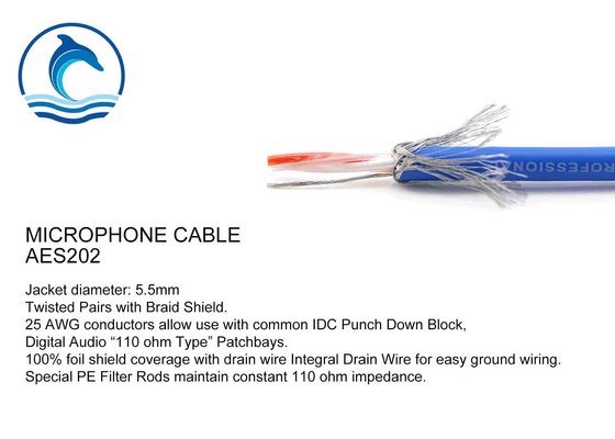 AES202 110 Ohm AES/EBU Digital Audio Video Cable PVC Jacket For Microphone