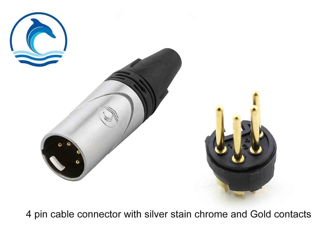 Gold Contacts Xlr Male Connector / CL-4MX Audio Wire Connectors Silver Housing