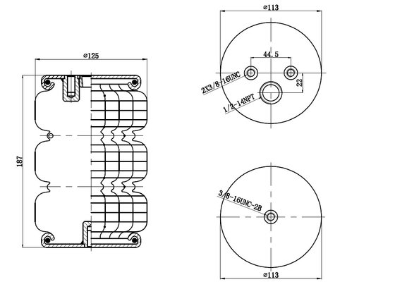 Contitech Triple Convoluted Air Spring , Triple Bellow Air Spring 3S2300 Nature Rubber