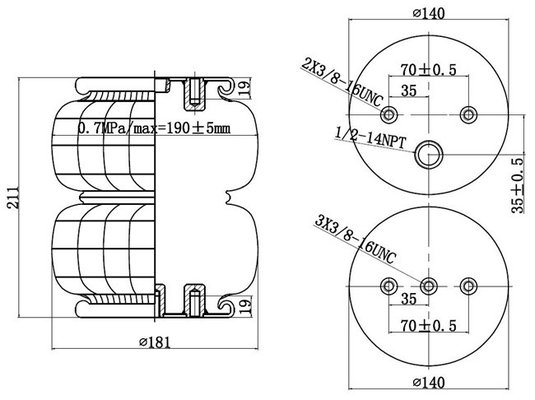 Air Lift Double Convoluted Air Bag D2600 Industrial Accessory High Performance