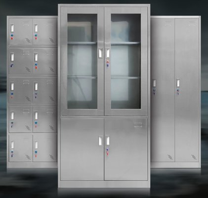 Anti - Rust Lockable Steel Storage Cabinets , Lockable Steel Cupboard With Glass Door