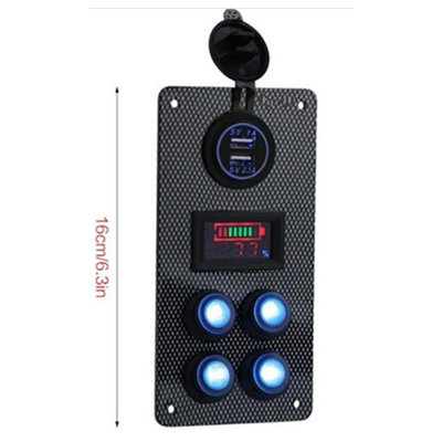 Waterproof 24V 6A Dual USB Car Charger Digital Voltmeter With With Charging Socket 4Gang Rocker Switch Panel Plate