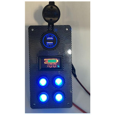Waterproof 24V 6A Dual USB Car Charger Digital Voltmeter With With Charging Socket 4Gang Rocker Switch Panel Plate