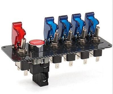 12V Racing Race 4 Blue& 1 Red LED Toggle Switch Button Panel Engine Start