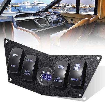 4 Gang 5 Pin Boat Rocker Switch Panel with Fuse ON Off Switch 30V Waterproof Blue LED Light for RV Car Vehicles Truck