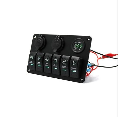 12V-24V Marine Switch Panel Car Marine Boat Circuit Red LED Breaker 6 Gang Panel Laser Pattern