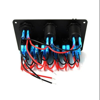 12V-24V Marine Switch Panel Car Marine Boat Circuit Red LED Breaker 6 Gang Panel Laser Pattern