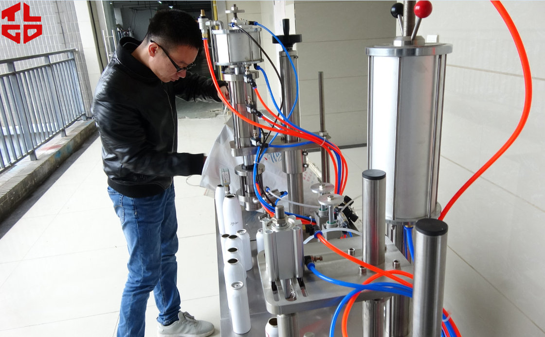Semi Automatic 3 in 1 Aerosol Filling Machine for Insecticide Pesticide Sprays Pneumatic Drive