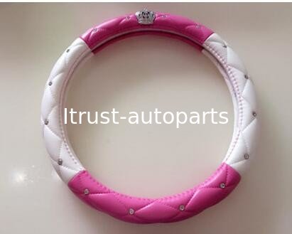 Crystal Crown covered Leather Car Steering Wheel Cover Diamond Steering Covers Cases For Women/Girls