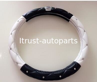 Crystal Crown covered Leather Car Steering Wheel Cover Diamond Steering Covers Cases For Women/Girls