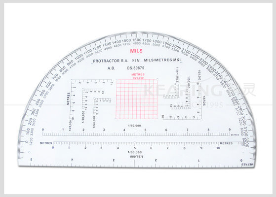 Military Plastic Protractor Field Kit 1/25000, 1/50000 Half Moon Shaped 9 INCH Miles / Metres