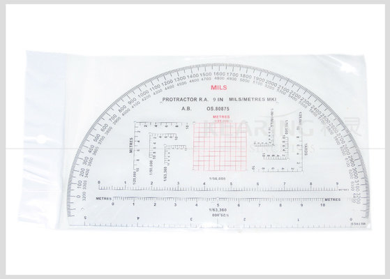 Military Plastic Protractor Field Kit 1/25000, 1/50000 Half Moon Shaped 9 INCH Miles / Metres