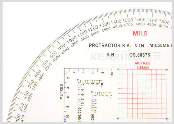 Military Plastic Protractor Field Kit 1/25000, 1/50000 Half Moon Shaped 9 INCH Miles / Metres