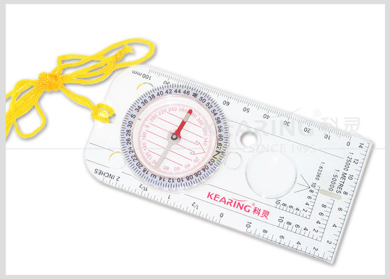 Kearing Field Kit Rigid Plastic Acrylic Military Compass with Cord for Soldier Students