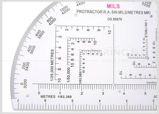 Rigid Plastic Military Field Kit 6 Inch Protractor R. A. Miles / Metres 80876