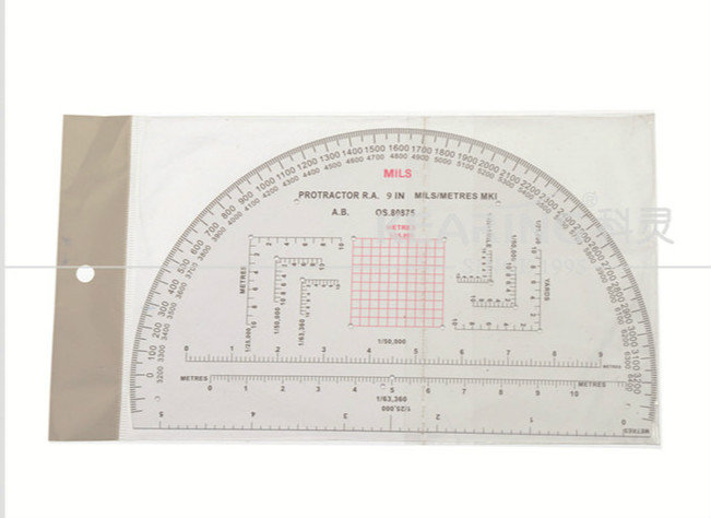 9 inch Clear plastic protractor halfmoon for army  with 2.0mm thickness