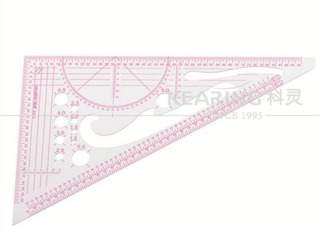 Kearing Plastic Triangle Scale Ruler 1/3 1/4 1/5 Sandwich Line with Protractor 8345