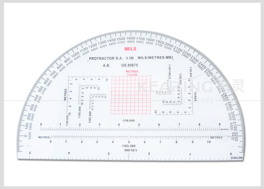 Military Plastic Protractor Field Kit 1/25000, 1/50000 Half Moon Shaped 9 INCH Miles / Metres