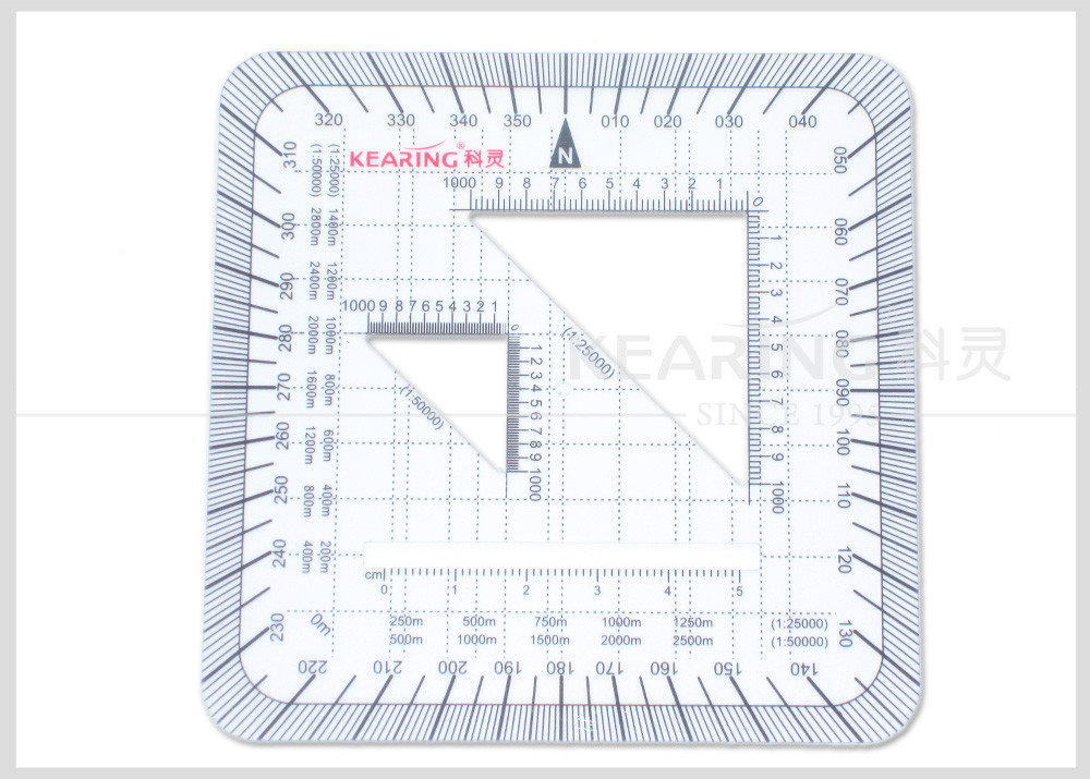 Kearing Durable Plastic Square Military Scale Protractor 1: 25000 & 1: 50000 # KMP-4
