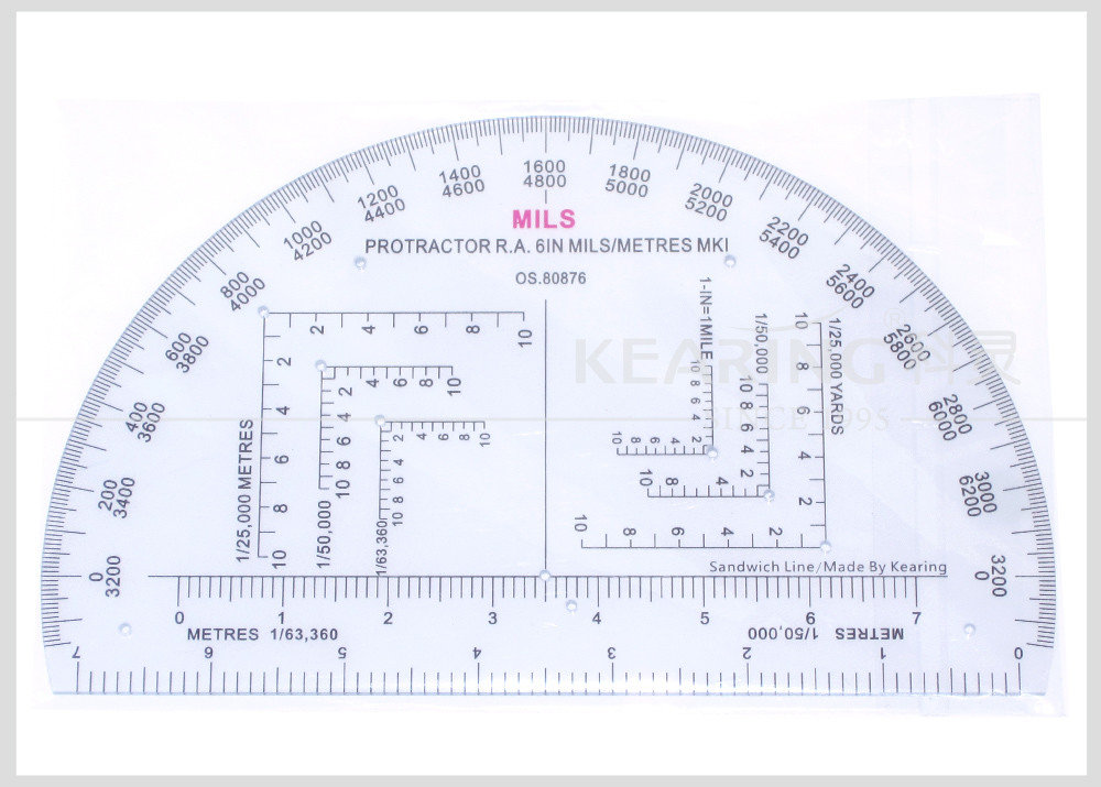 Rigid Plastic Military Field Kit 6 Inch Protractor R. A. Miles / Metres 80876