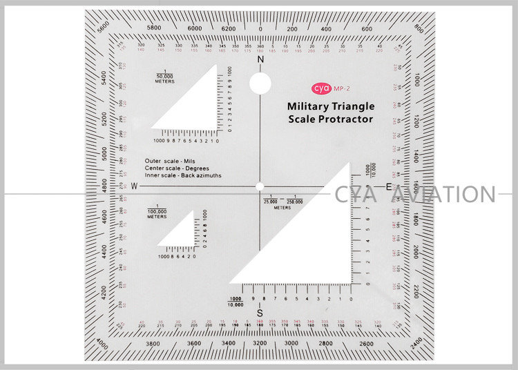 Plastic Military Square Scale Protractor 12.7cmx12.7cm sandwich line printing for militry MP-2