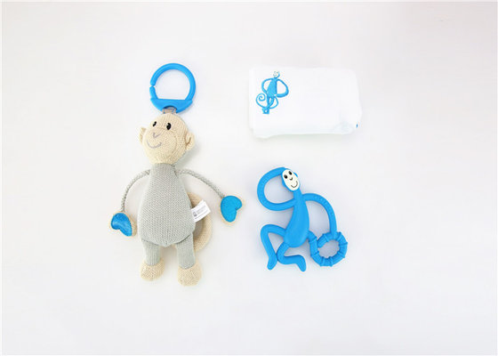 Organic Cotton Muslin Monogrammed Baby Blankets With Hanging Toy / Velcro Hands