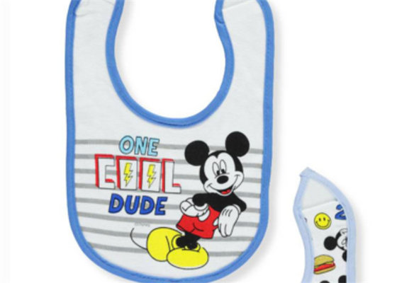 Disney Mickey Mouse Baby Feeding Bibs Cotton Jersey / Terry Backing 3 Pack