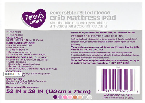 Reversible Fitted Breathable Crib Mattress Pad Fleece 100% Cotton Top Layer