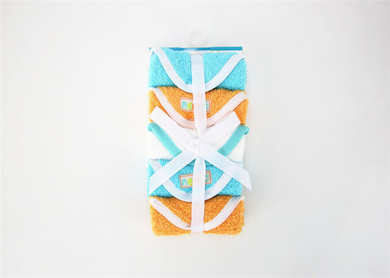 Pure Cotton Fabric Baby Bath Washcloths Blue Orange Color 5pk A Class Standard