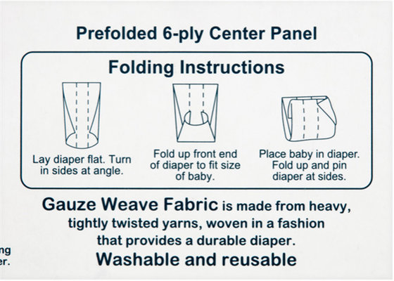 Unisex 6 Ply Cotton Gauze Diapers , 5 Pack Prefold Cloth Diapers Custom Color