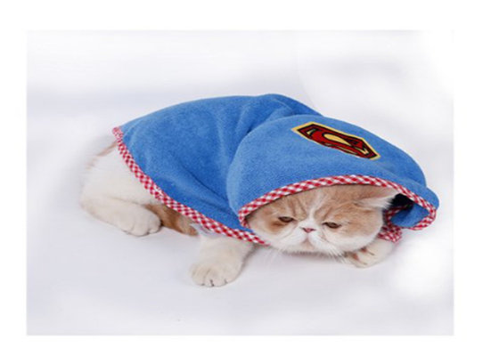 Quick Dry Hooded Dog Towel , Blue Dog Bath Towel Wrap Highly Water Absorbent