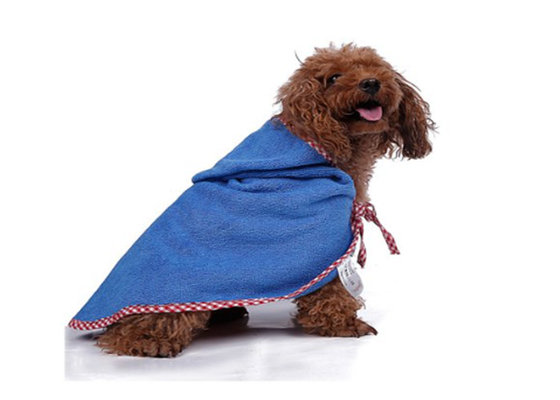 Quick Dry Hooded Dog Towel , Blue Dog Bath Towel Wrap Highly Water Absorbent