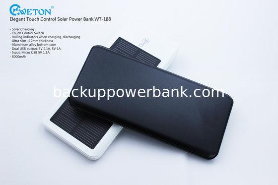 Touch Control Dual USB Portable Solar Power Bank Black 7200mAh supplier