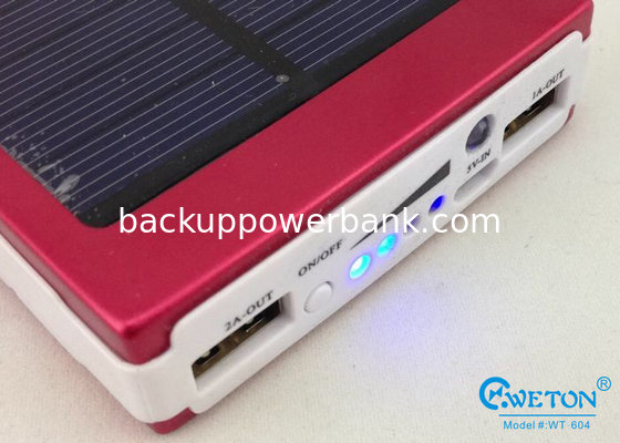 10000 mAh Red Portable Solar Power Bank , solar powered cell phone charger With Torch supplier