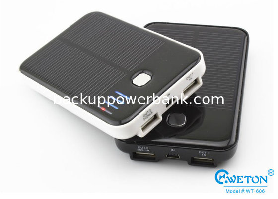Black Solar Double USB Power Bank 5000mAh , Mobile Charging Power Bank External supplier