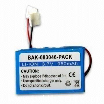 BAK-083046S-PACK Li-ion Battery Pack,3.7V 950mAh Measuring 8.5 x 34 x 48mm