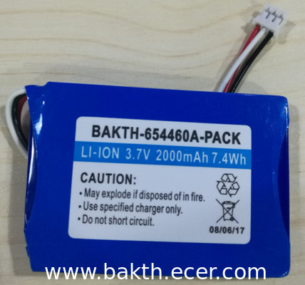 Li-ion Rechargeable battery BAKTH 654460A-PACK with 3.7V 2000MAH 7.3*45*64mm Max